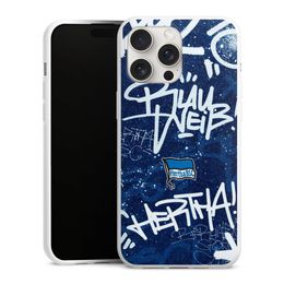 DeinDesign iPhone 15 Pro Max Handy Silikon H&uuml;lle Case wei&szlig; Handyh&uuml;lle Official Licensed Product Hertha Bsc Graffiti Silikon Case