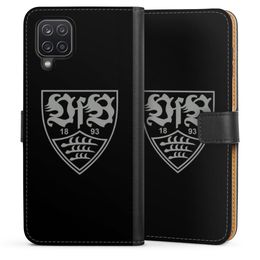 DeinDesign Galaxy A12 Handy Klapph&uuml;lle Handyh&uuml;lle aus Kunst Leder schwarz Flip Case Vfb Stuttgart Logo Official Licensed Product Sideflip mit langer Lasche