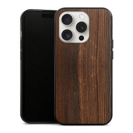 DeinDesign iPhone 15 Pro Handy Slim Case extra d&uuml;nn Silikon Handyh&uuml;lle schwarz H&uuml;lle Wood Nut Tree Wooden Look Silikon Slim Case