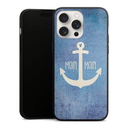 DeinDesign iPhone 15 Pro Max Handy Premium Silikon H&uuml;lle Handyh&uuml;lle schwarz Case Anchor Maritim Blue Silikon Premium Case