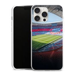 DeinDesign iPhone 15 Pro Max Handy Silikon H&uuml;lle Case wei&szlig; Handyh&uuml;lle Fcb Fc Bayern M&uuml;nchen Stadium Silikon Case