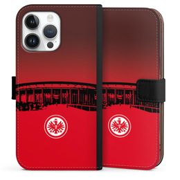 DeinDesign iPhone 14 Pro Max Handy Klapph&uuml;lle Handyh&uuml;lle aus Kunst Leder schwarz Flip Case Official Licensed Product Eintracht Frankfurt Stadium Sideflip mit 