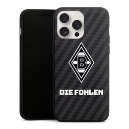 DeinDesign iPhone 15 Pro Max Handy Premium Silikon H&uuml;lle Handyh&uuml;lle schwarz Case Borussia M&ouml;nchengladbach Carbon Gladbach Silikon Premium Case