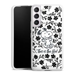 DeinDesign Galaxy S22 Handy Silikon H&uuml;lle Case wei&szlig; Handyh&uuml;lle Peanuts Flowers Snoopy Silikon Case
