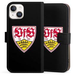 DeinDesign iPhone 14 Handy Klapph&uuml;lle Handyh&uuml;lle aus Kunst Leder schwarz Flip Case Vfb Stuttgart Coat Of Arms Official Licensed Product Sideflip mit Lasche