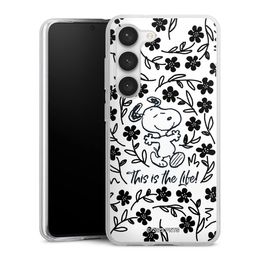 DeinDesign Galaxy S23 Handy Silikon H&uuml;lle Case transparent Handyh&uuml;lle Peanuts Flowers Snoopy Silikon Case