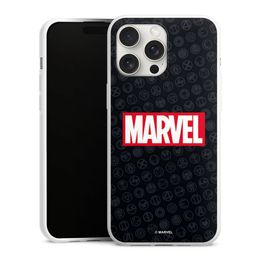 DeinDesign iPhone 15 Pro Max Handy Silikon H&uuml;lle Case wei&szlig; Handyh&uuml;lle Logo Marvel Comic Silikon Case