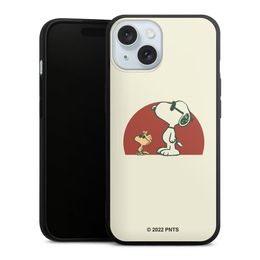 DeinDesign iPhone 15 Handy Premium Silikon H&uuml;lle Handyh&uuml;lle schwarz Case Snoopy Official Licensed Product Kindheit Silikon Premium Case