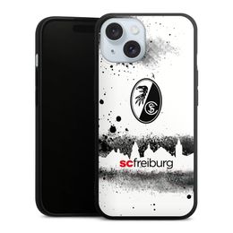 DeinDesign iPhone 15 Handy Premium Silikon H&uuml;lle Handyh&uuml;lle schwarz Case Skyline Sc Freiburg Logo Silikon Premium Case
