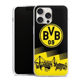 DeinDesign iPhone 15 Pro Max Handy Silikon H&uuml;lle Case wei&szlig; Handyh&uuml;lle Borussia Dortmund Stadium Bvb Silikon Case