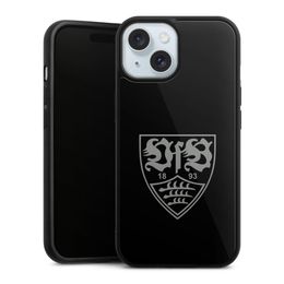 DeinDesign iPhone 15 Handy Gallery Case Handyh&uuml;lle 9H Geh&auml;rtetes Glas R&uuml;ckseite H&uuml;lle Official Licensed Product Vfb Stuttgart Logo Gallery Case
