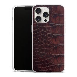 DeinDesign iPhone 15 Pro Max Handy Silikon H&uuml;lle Case wei&szlig; Handyh&uuml;lle Leather Crocodile Animal Print Silikon Case