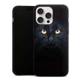 DeinDesign iPhone 15 Pro Max Handy Premium Silikon H&uuml;lle Handyh&uuml;lle schwarz Case Eye Cat Black Silikon Premium Case