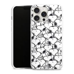 DeinDesign iPhone 15 Pro Max Handy Silikon H&uuml;lle Case wei&szlig; Handyh&uuml;lle Peanuts Snoopy Muster Silikon Case
