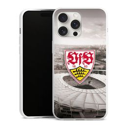 DeinDesign iPhone 15 Pro Max Handy Silikon H&uuml;lle Case wei&szlig; Handyh&uuml;lle Official Licensed Product Vfb Stuttgart Stadium Silikon Case
