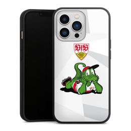 DeinDesign iPhone 13 Pro Handy Premium Silikon H&uuml;lle Handyh&uuml;lle schwarz Case Vfb Stuttgart Mascot Official Licensed Product Silikon Premium Case