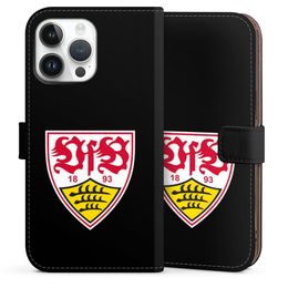 DeinDesign iPhone 14 Pro Max Handy Klapph&uuml;lle Handyh&uuml;lle aus Kunst Leder schwarz Flip Case Vfb Stuttgart Coat Of Arms Official Licensed Product Sideflip mit 