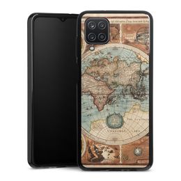 DeinDesign Galaxy A12 Handy Silikon H&uuml;lle Case schwarz Handyh&uuml;lle World Map Vintage Map