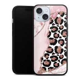 DeinDesign iPhone 15 Handy Premium Silikon H&uuml;lle Handyh&uuml;lle schwarz Case Leopard Glitzer Marble Silikon Premium Case
