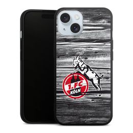 DeinDesign iPhone 15 Handy Premium Silikon H&uuml;lle Handyh&uuml;lle schwarz Case 1. Fc K&ouml;ln Wooden Look Official Licensed Product Silikon Premium Case