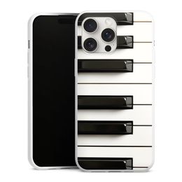 DeinDesign iPhone 15 Pro Max Handy Silikon H&uuml;lle Case wei&szlig; Handyh&uuml;lle Klavier Music Piano Silikon Case