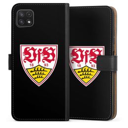 DeinDesign Galaxy A22 5G Handy Klapph&uuml;lle Handyh&uuml;lle aus Kunst Leder schwarz Flip Case Official Licensed Product Vfb Stuttgart Coat Of Arms Sideflip mit langer 