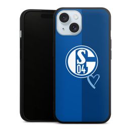 DeinDesign iPhone 15 Handy Premium Silikon H&uuml;lle Handyh&uuml;lle schwarz Case Heart Schalke 04 Fc Schalke 04 Silikon Premium Case