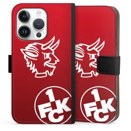 DeinDesign iPhone 14 Pro Handy Klapph&uuml;lle Handyh&uuml;lle aus Kunst Leder schwarz Flip Case Devil Official Licensed Product 1. Fc Kaiserslautern Sideflip mit langer 