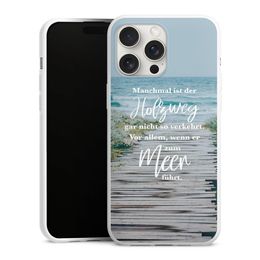 DeinDesign iPhone 15 Pro Max Handy Silikon H&uuml;lle Case wei&szlig; Handyh&uuml;lle Statement Beach Spruch Silikon Case