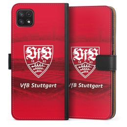 DeinDesign Galaxy A22 5G Handy Klapph&uuml;lle Handyh&uuml;lle aus Kunst Leder schwarz Flip Case Stadium Official Licensed Product Vfb Stuttgart Sideflip mit langer Lasche