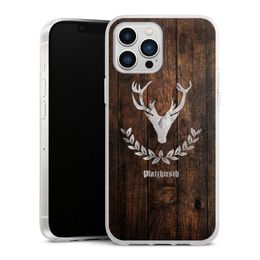 DeinDesign iPhone 13 Pro Max Handy Silikon H&uuml;lle Case transparent Handyh&uuml;lle Wooden Look Deer Wood Silikon Case