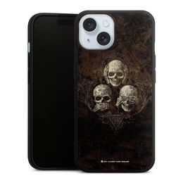 DeinDesign iPhone 15 Handy Premium Silikon H&uuml;lle Handyh&uuml;lle schwarz Case Gothic Art Skulls Silikon Premium Case