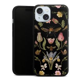 DeinDesign iPhone 15 Handy Premium Silikon H&uuml;lle Handyh&uuml;lle schwarz Case Flower Wreath Bee Blossom Silikon Premium Case