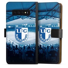 DeinDesign Galaxy S10 Plus Handy Klapph&uuml;lle Handyh&uuml;lle aus Kunst Leder schwarz Flip Case Stadium 1. Fcm 1. Fc Magdeburg Sideflip mit Lasche