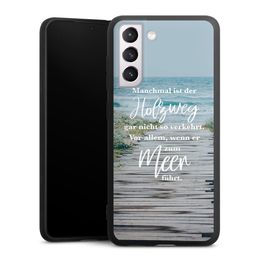 DeinDesign Galaxy S21 FE 5G Handy Premium Silikon H&uuml;lle Handyh&uuml;lle schwarz Case Statement Beach Spruch Silikon Premium Case