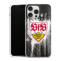 DeinDesign iPhone 15 Pro Max Handy Silikon H&uuml;lle Case wei&szlig; Handyh&uuml;lle Official Licensed Product Vfb Stuttgart Bundesliga Silikon Case