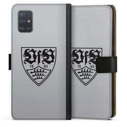 DeinDesign Galaxy A51 Handy Klapph&uuml;lle Handyh&uuml;lle aus Kunst Leder schwarz Flip Case Logo Official Licensed Product Vfb Stuttgart Sideflip mit Lasche