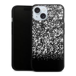 DeinDesign iPhone 15 Handy Premium Silikon H&uuml;lle Handyh&uuml;lle schwarz Case Muster Snowflake Glitzer Silikon Premium Case