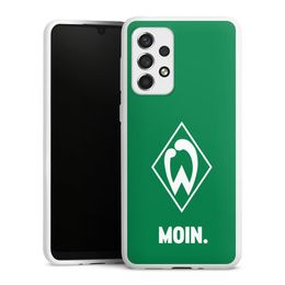 DeinDesign Galaxy A33 5G Handy Silikon H&uuml;lle Case wei&szlig; Handyh&uuml;lle Moin Official Licensed Product Sv Werder Bremen Silikon Case