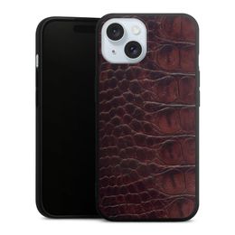 DeinDesign iPhone 15 Handy Premium Silikon H&uuml;lle Handyh&uuml;lle schwarz Case Leather Crocodile Animal Print Silikon Premium Case