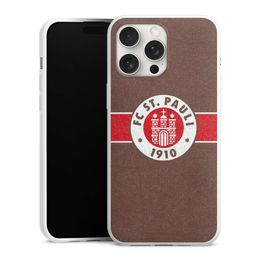 DeinDesign iPhone 15 Pro Max Handy Silikon H&uuml;lle Case wei&szlig; Handyh&uuml;lle Fc St. Pauli Logo Official Licensed Product Silikon Case