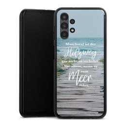 DeinDesign Galaxy A13 4G Handy Silikon H&uuml;lle Case schwarz Handyh&uuml;lle Statement Beach Spruch