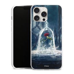 DeinDesign iPhone 15 Pro Max Handy Silikon H&uuml;lle Case wei&szlig; Handyh&uuml;lle Rose The Beauty And The Beast Disney Princess Silikon Case