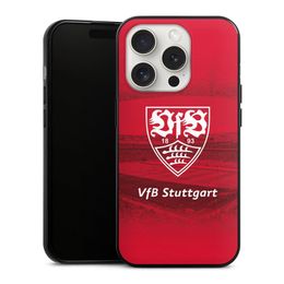 DeinDesign iPhone 15 Pro Handy Slim Case extra d&uuml;nn Silikon Handyh&uuml;lle schwarz H&uuml;lle Stadium Official Licensed Product Vfb Stuttgart Silikon Slim Case