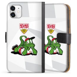 DeinDesign iPhone 11 Handy Klapph&uuml;lle Handyh&uuml;lle aus Kunst Leder schwarz Flip Case Vfb Stuttgart Mascot Official Licensed Product Sideflip mit Lasche
