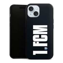 DeinDesign iPhone 15 Handy Slim Case extra d&uuml;nn Silikon Handyh&uuml;lle schwarz H&uuml;lle 1. Fcm 1. Fc Magdeburg Official Licensed Product Silikon Slim Case