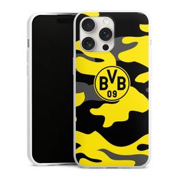 DeinDesign iPhone 15 Pro Max Handy Silikon H&uuml;lle Case wei&szlig; Handyh&uuml;lle Borussia Dortmund Merchandise Bvb Silikon Case