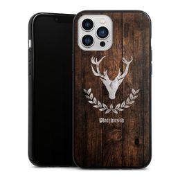 DeinDesign iPhone 13 Pro Max Handy Silikon H&uuml;lle Case schwarz Handyh&uuml;lle Wooden Look Deer Wood