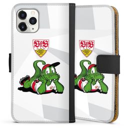 DeinDesign iPhone 11 Pro Handy Klapph&uuml;lle Handyh&uuml;lle aus Kunst Leder schwarz Flip Case Vfb Stuttgart Mascot Official Licensed Product Sideflip mit Lasche