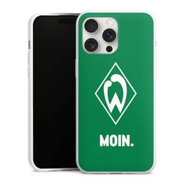 DeinDesign iPhone 15 Pro Max Handy Silikon H&uuml;lle Case wei&szlig; Handyh&uuml;lle Moin Official Licensed Product Sv Werder Bremen Silikon Case